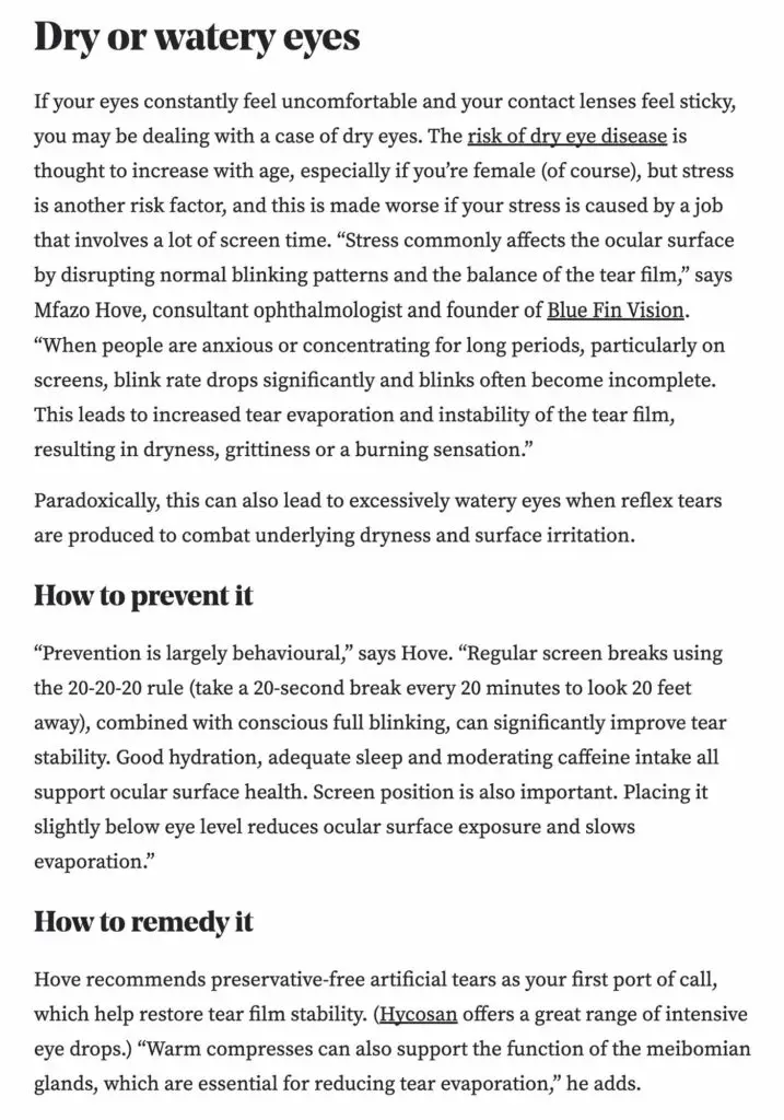 Blue Fin Vision® in Stylist: Stress and Your Eyes